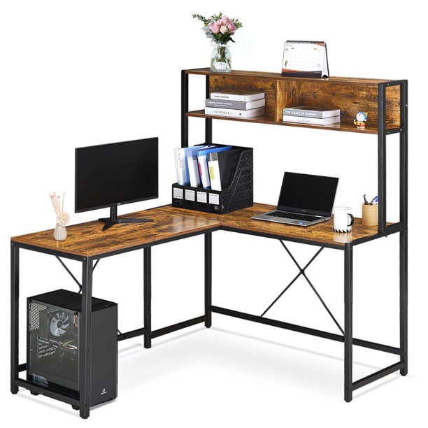 LIFEFAIR L-Shaped Computer Desk with Hutch,Space-Saving Corner Desk ...