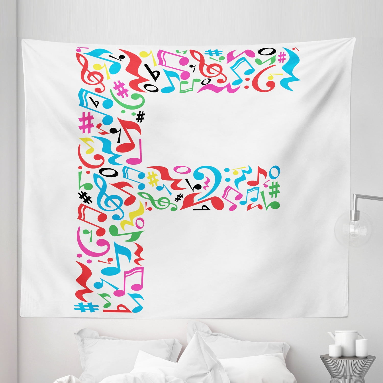Letter F Tapestry, Letter F Alphabet with Vibrant Music Notes Harmony ...