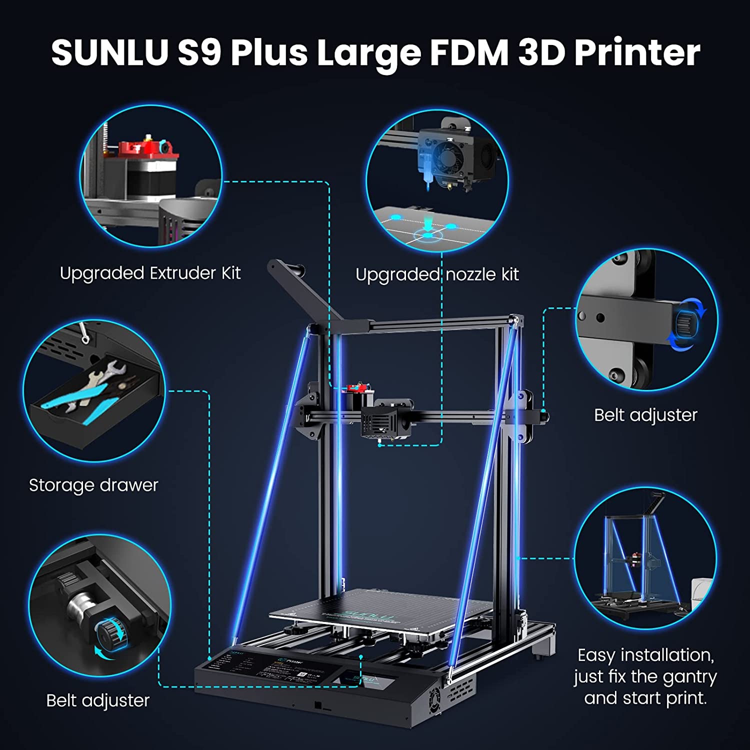 Buy 3D Printer,SUNLU S9 Plus Large 3D Printer, FDM 3D Printers , Clog ...