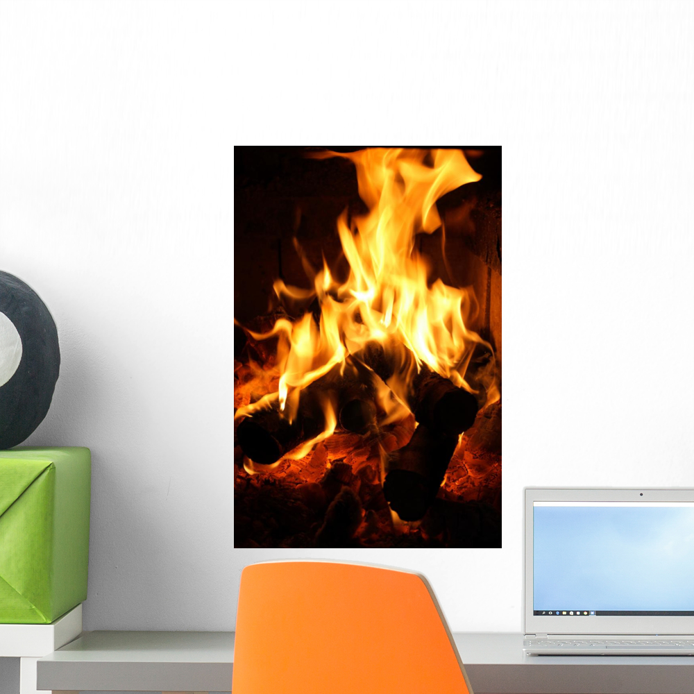 Flames Dancing Fireplace Wall Mural by Wallmonkeys Peel and Stick ...