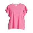 Terra And Sky Womens Plus Size Flutter Sleeve Knit Top