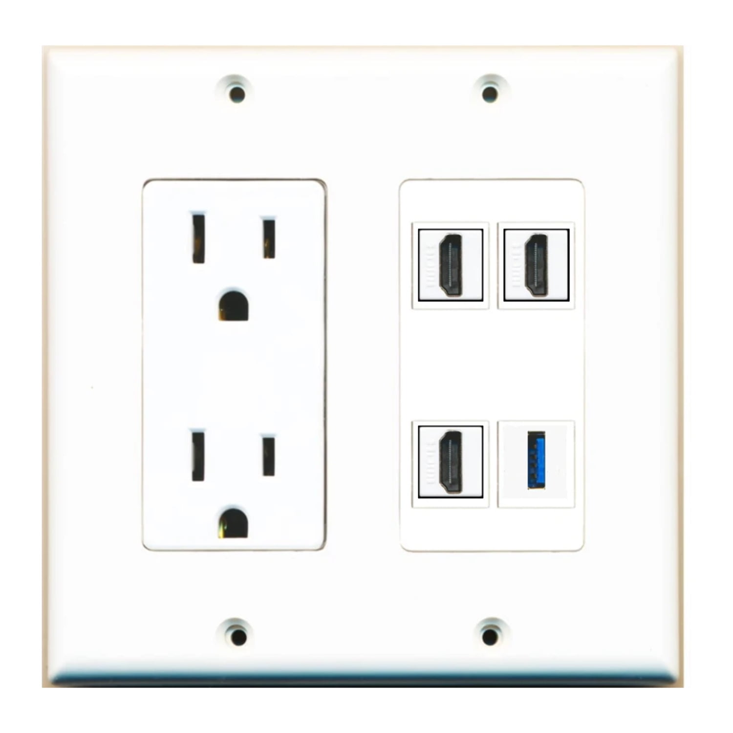 Ultra Spec Cables Custom Wall Plate 15 Amp Power Outlet White with up ...