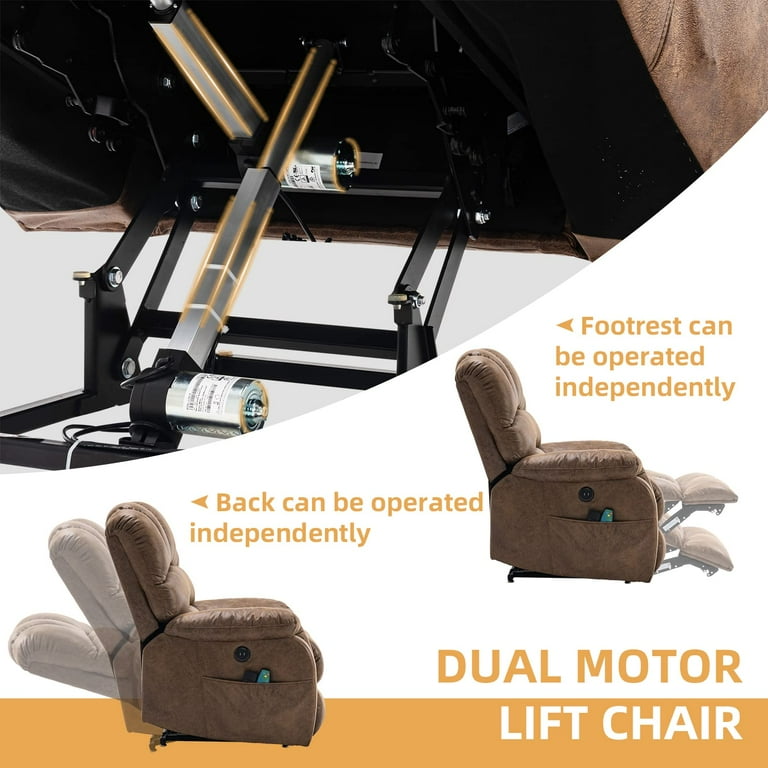 W WARMHOL Lay Flat Sleeping Dual Motor Electric Lift Recliner w Heat Massage for Big People Large Infinite Position Reclining Chair Up to 350 LBS for