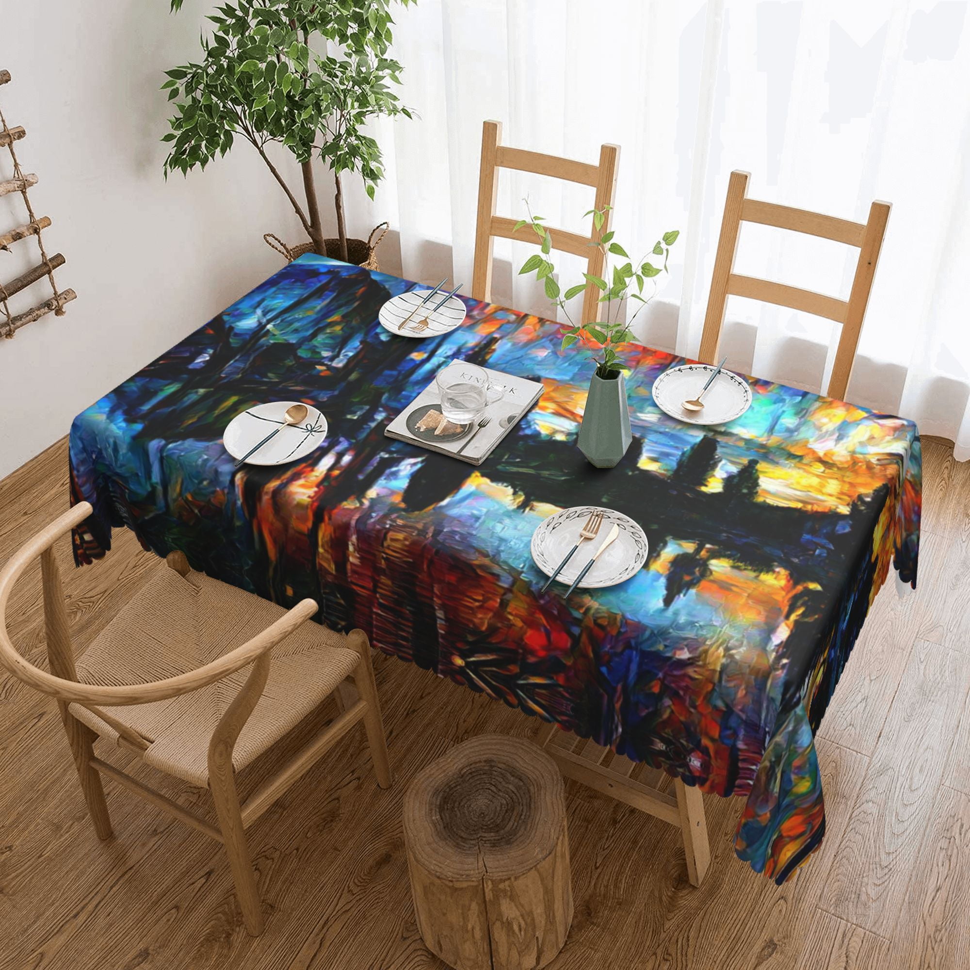 XMXY Table Cloth Rectangle Table, Lake Sunset Mountains Trees Dining ...