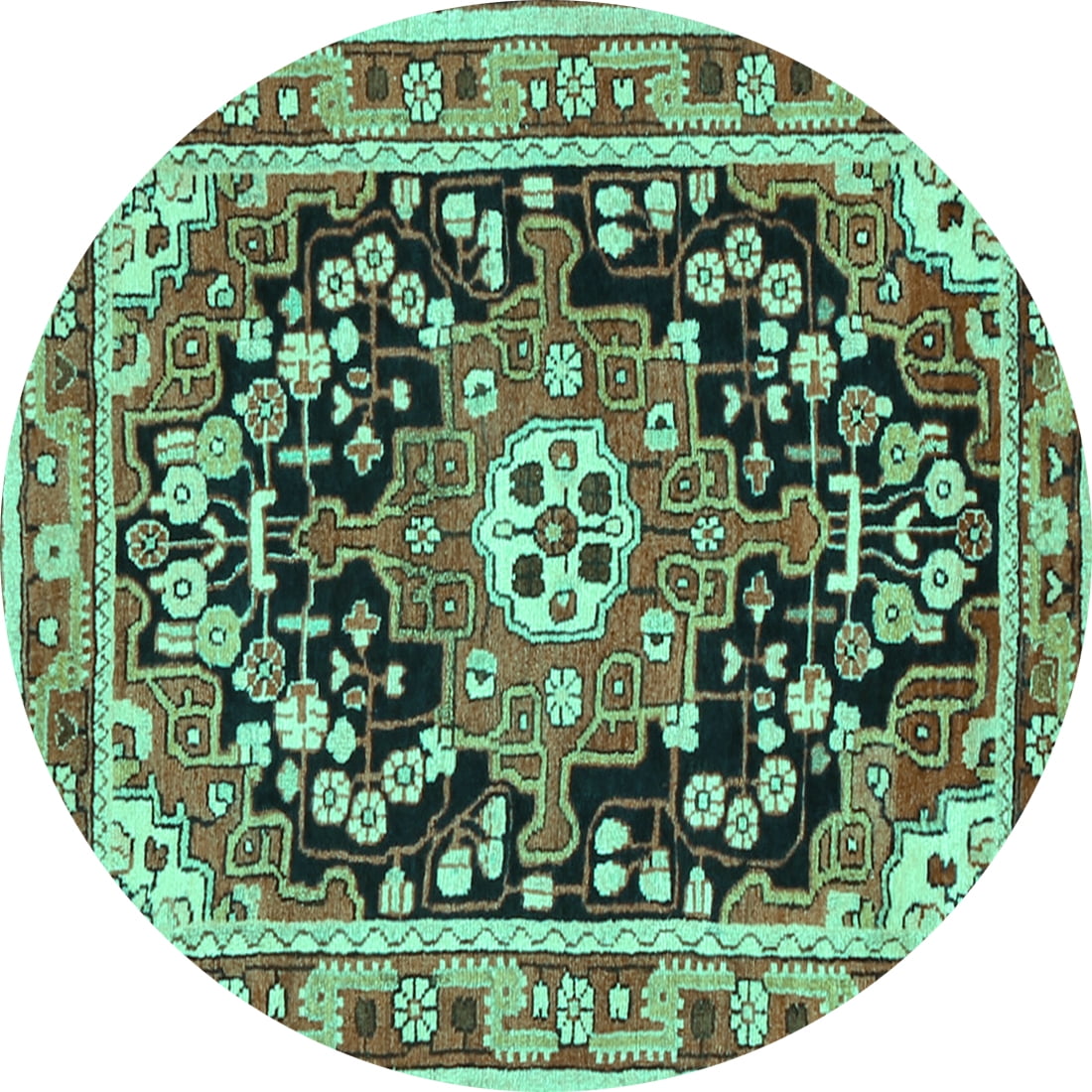 Ahgly Company Machine Washable Indoor Round Persian Turquoise Blue ...