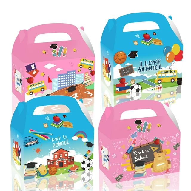24 Pack Party Favor Boxes, Back to School Theme Gift Treat Bags, Gable ...