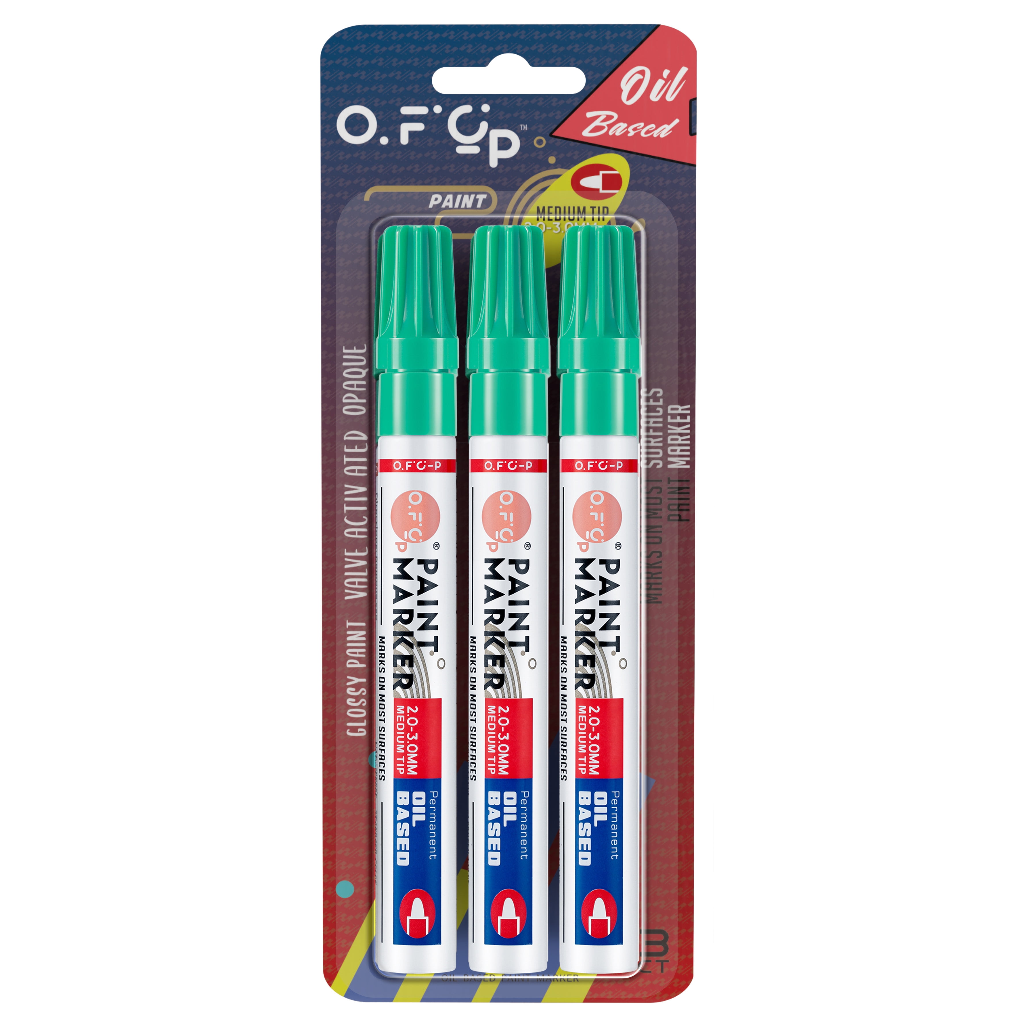 OFC-P Oil-Based Permanent Paint Marker Pen,Medium Tip,Green,Pack of 3 ...