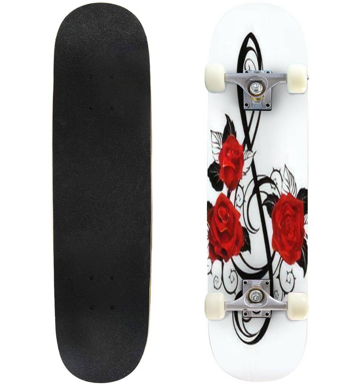 Black outline musical key with realistic red roses with black leaves ...