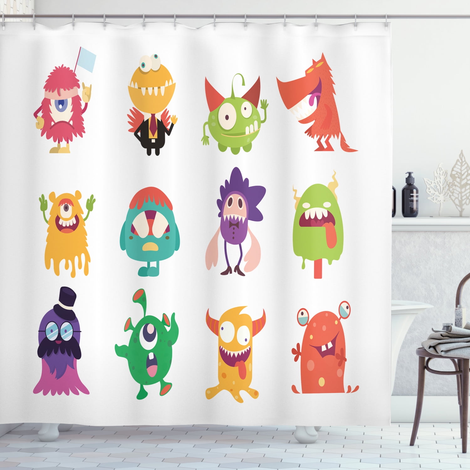 Alien Shower Curtain, Monsters Doing Whimsical Faces Having Fun ...