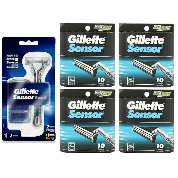 Gillette Sensor Excel Razor w/ 3 Cartridges + Gillette Sensor 10 Ct ...