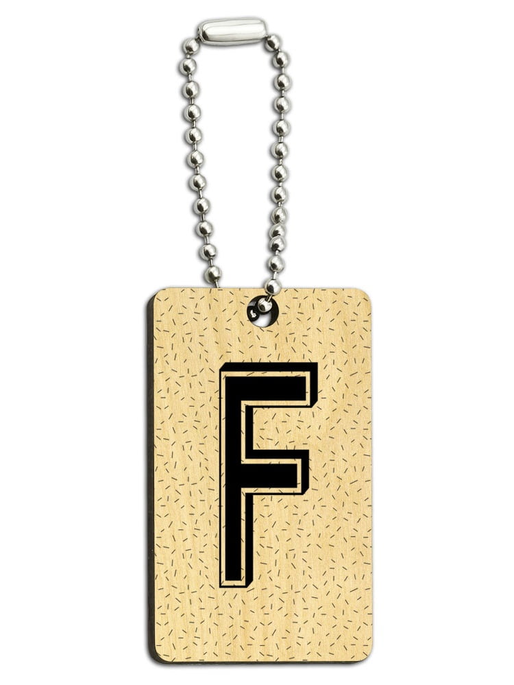 Letter F Initial Sprinkles Black White Wood Rectangle Key Chain ...