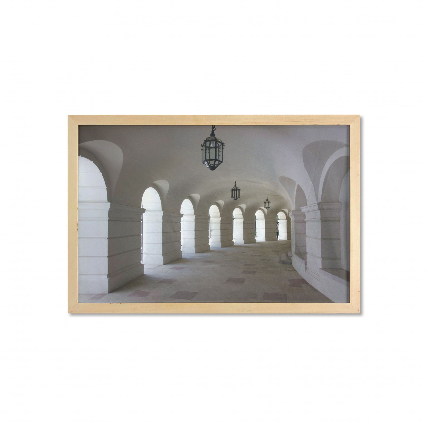 Medieval Wall Art with Frame, Middle Ages Buildings Corridor Arches and ...