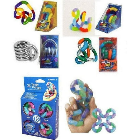 Set of 5 Tangle Fidget Toys: Original Metallic Textured Fuzzy Therapy ...