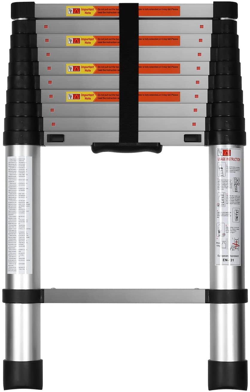 Simple Deluxe Telescoping Ladder 10.5FT Aluminum One-Button Retraction ...