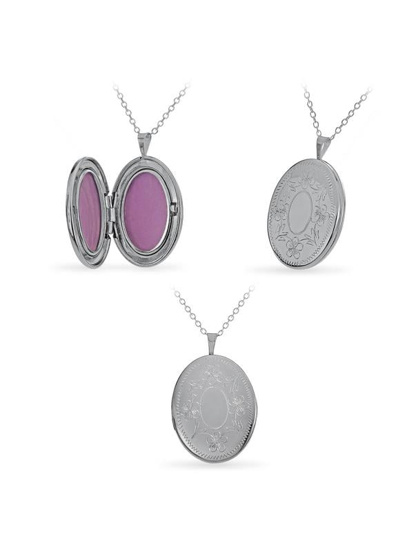 Sterling Silver Flower Oval Locket Pendant 18 Inches - Walmart.com