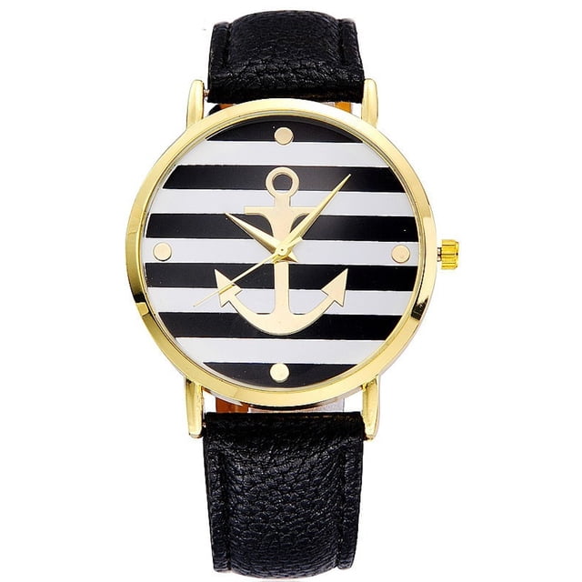 Black and White Anchor Nautical Watch With Gold Trim Watch-272 ...