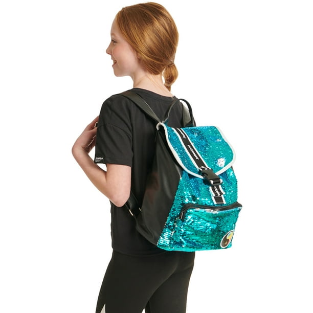 Justice Girls Turquoise Sequin Mini Backpack with Flap Closure ...