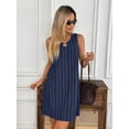 Blue Striped Sleeveless A-Line Mini Dress With Keyhole Neck For Women ...