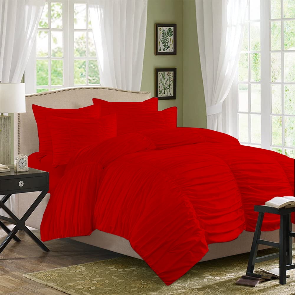 BedDecor Modern Heirloom Emily Texture 5PCs Gathered Solid (Blood Red ...
