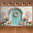 Cute Bunny Easter Banner Colorful Easter Eggs Spring Backdrop Spring Floral Garden Rabbit ...