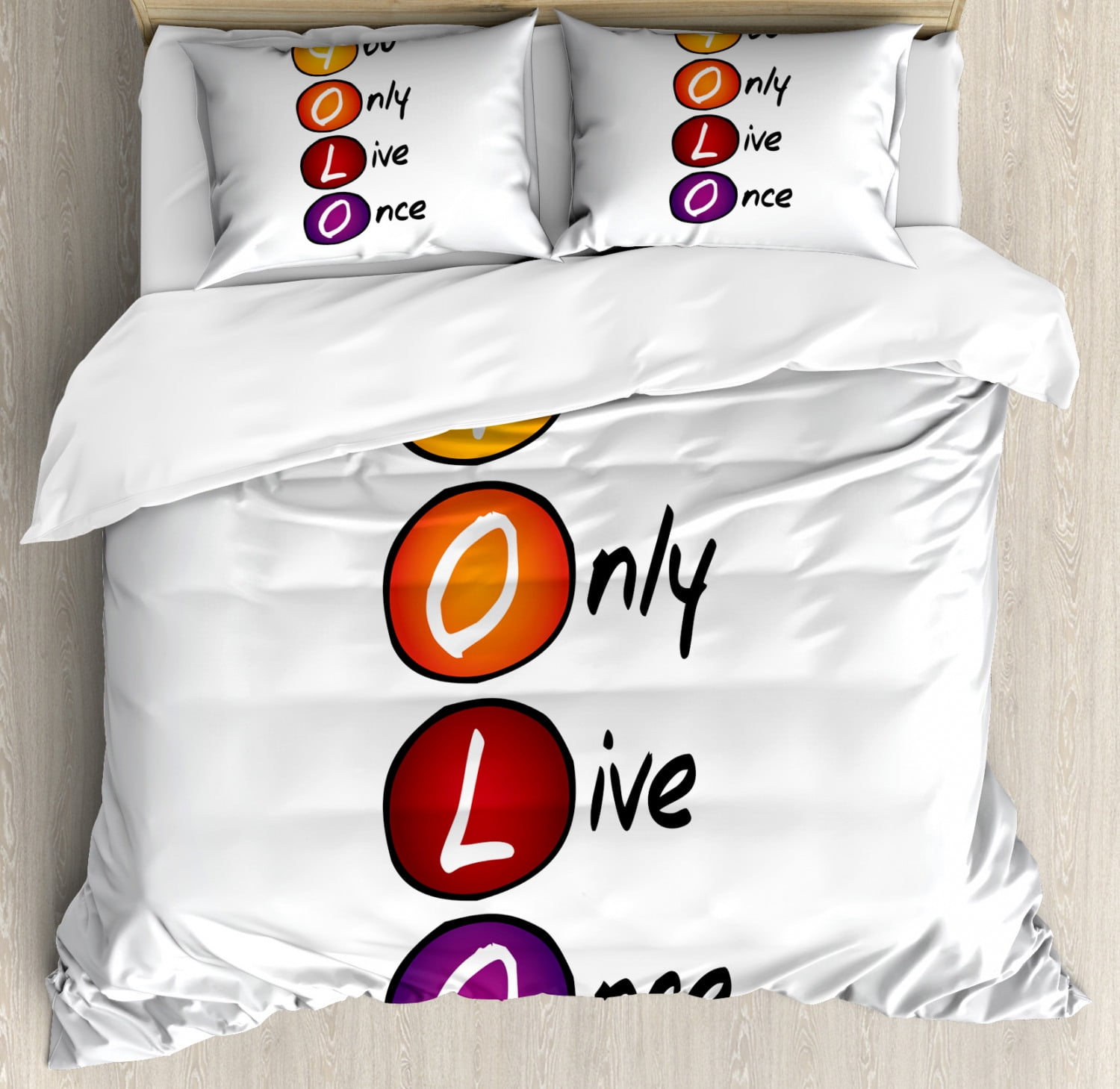 YOLO King Size Duvet Cover Set, Acronym Design with Colorful Circles ...