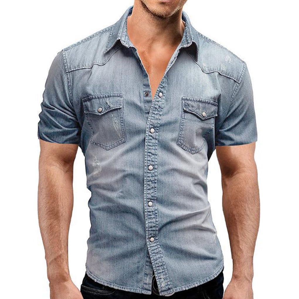Click here for Wweixi Men Summer Denim Shirt Soft Slim Slight Ela... prices