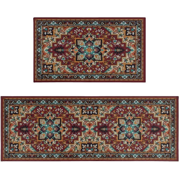 Red Persian Kitchen Rugs Mat Set of 2 Red Kitchen Runner Rug Kitchen ...