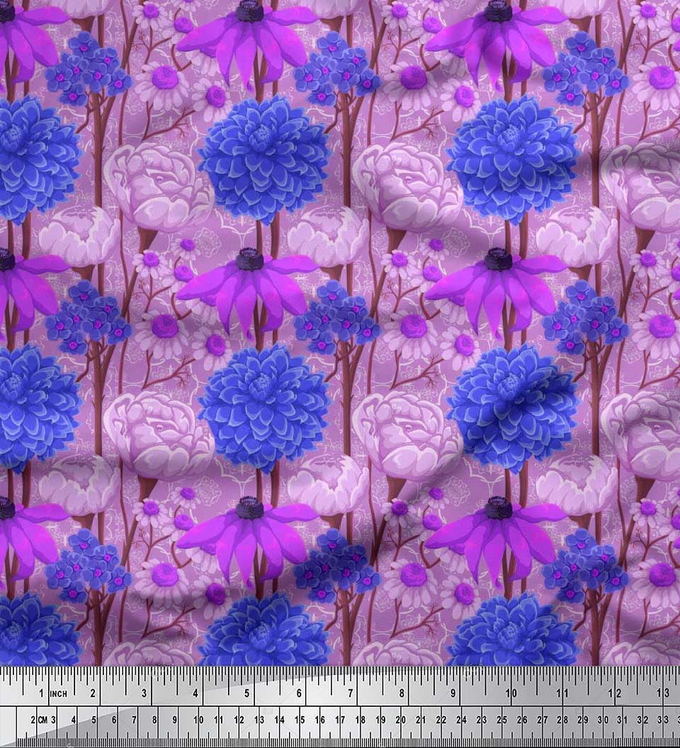 Soimoi Satin Silk Fabric Purple & Lavender Blue Flower Floral Printed ...