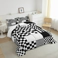 Black and White Comforter Set Plaid Patchwork Grid Bedding Full Size ...