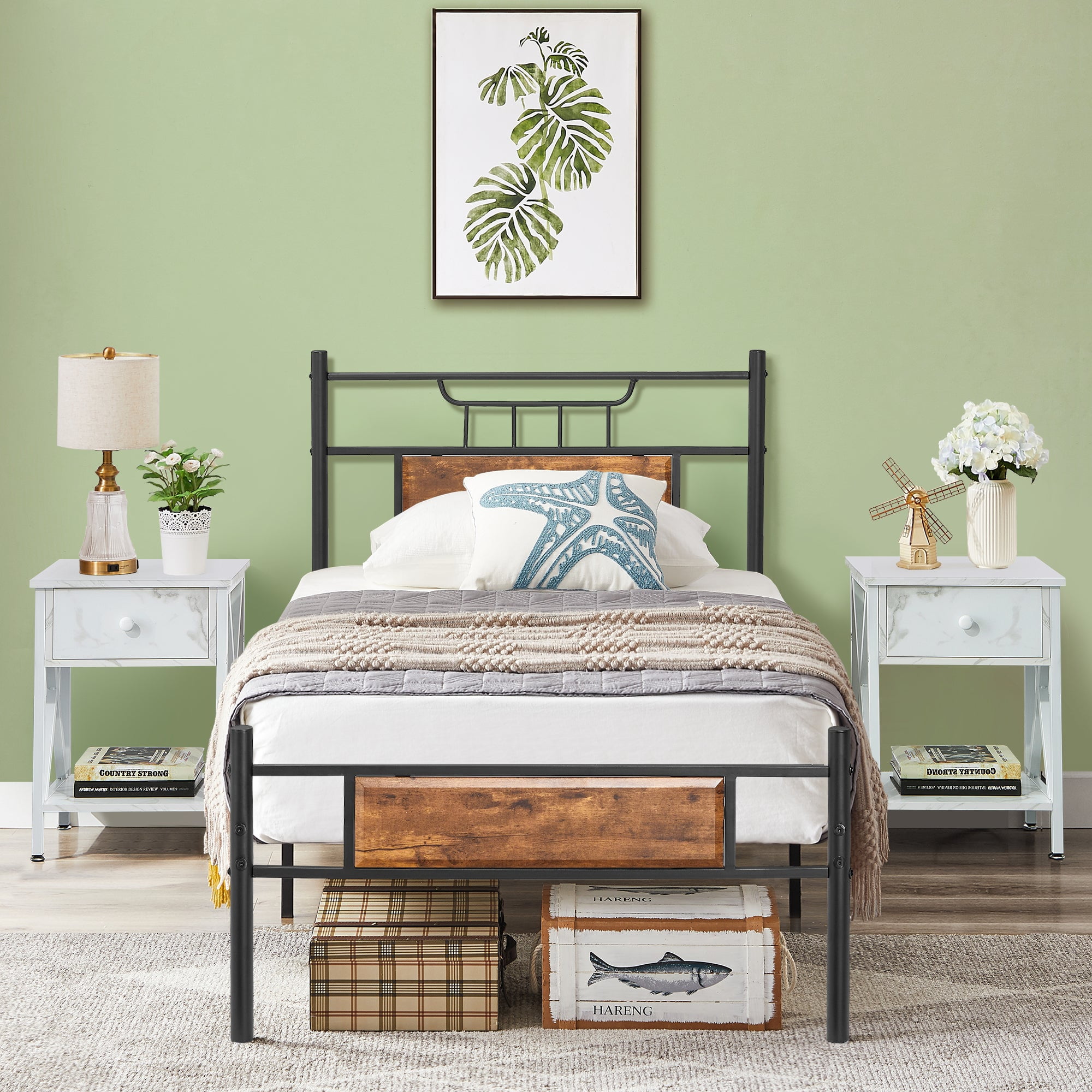 VECELO 3-Piece Bedroom Set with Twin Size Platform Bed Frame and 1 ...