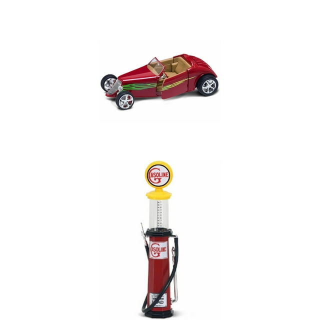 Diecast Car w/gas Pump - 1933 Ford Convertible, Red - Road Signature ...