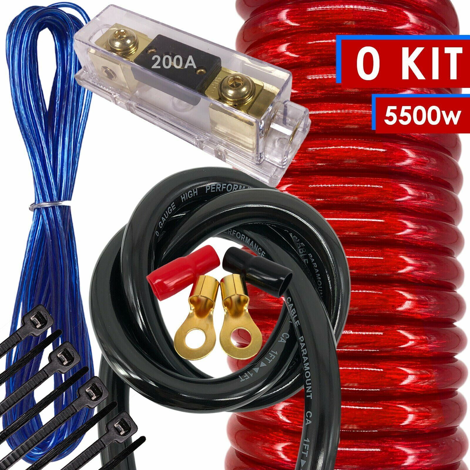 NEW X-Brand 0 Gauge Amp Kit Amplifier Install Wiring HOT 0 Ga Wire RED ...