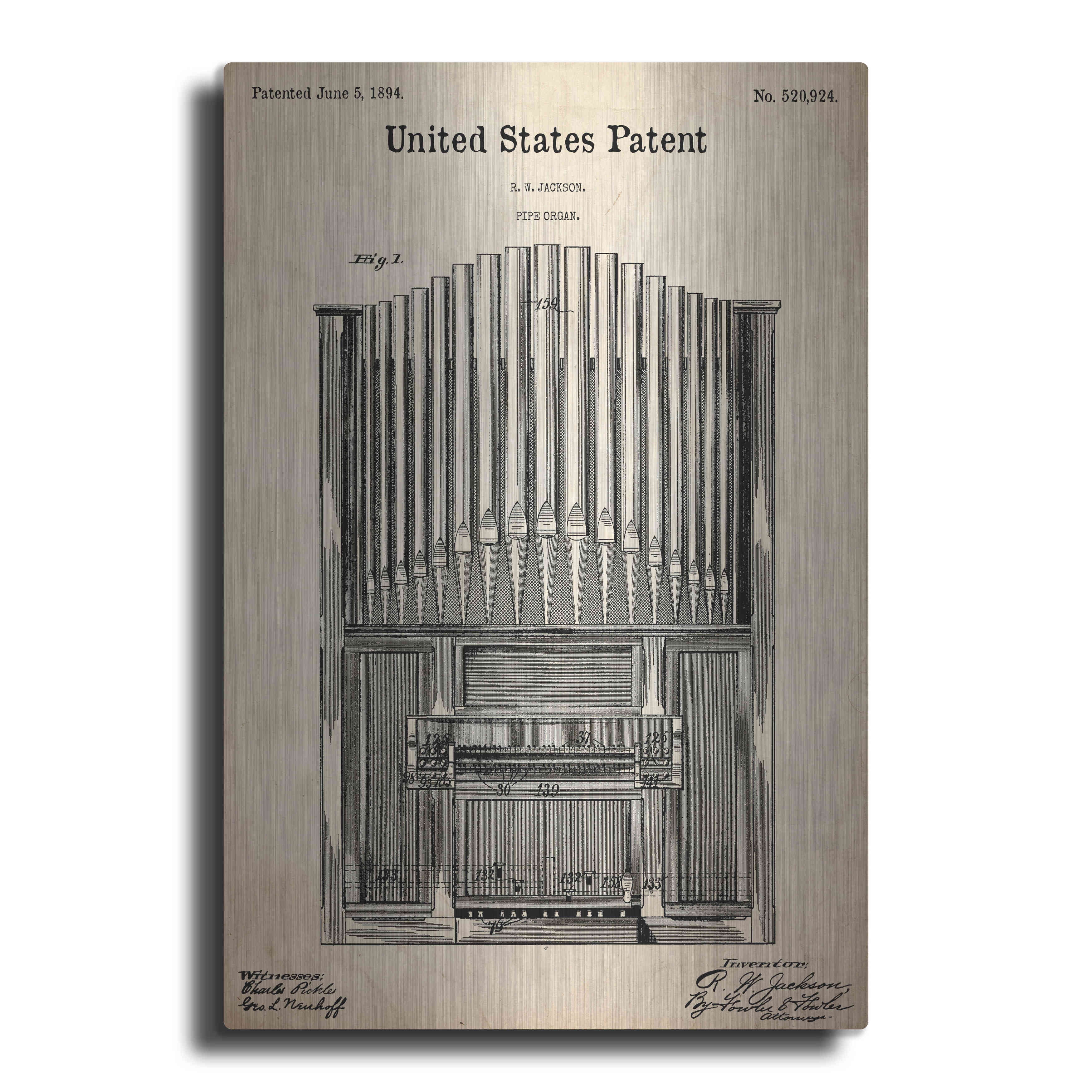 Luxe Metal Art 'Pipe Organ Blueprint Patent Parchment,' Metal Wall Art ...