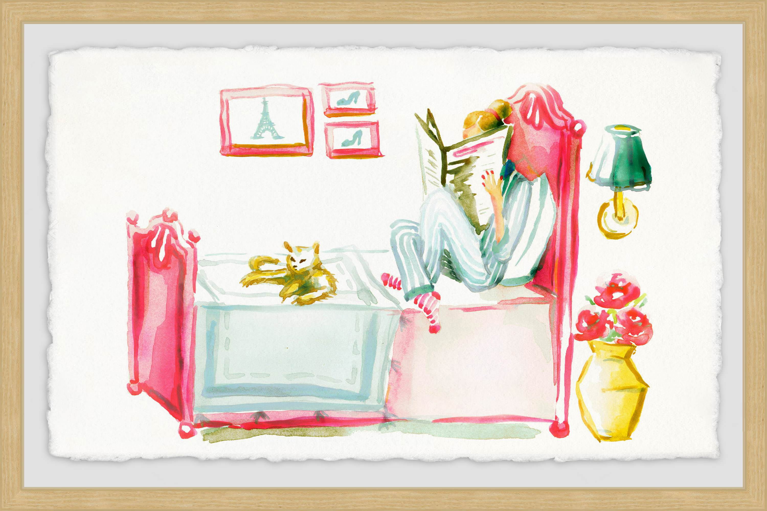 Reading with the Cat Framed Painting Print - Walmart.com