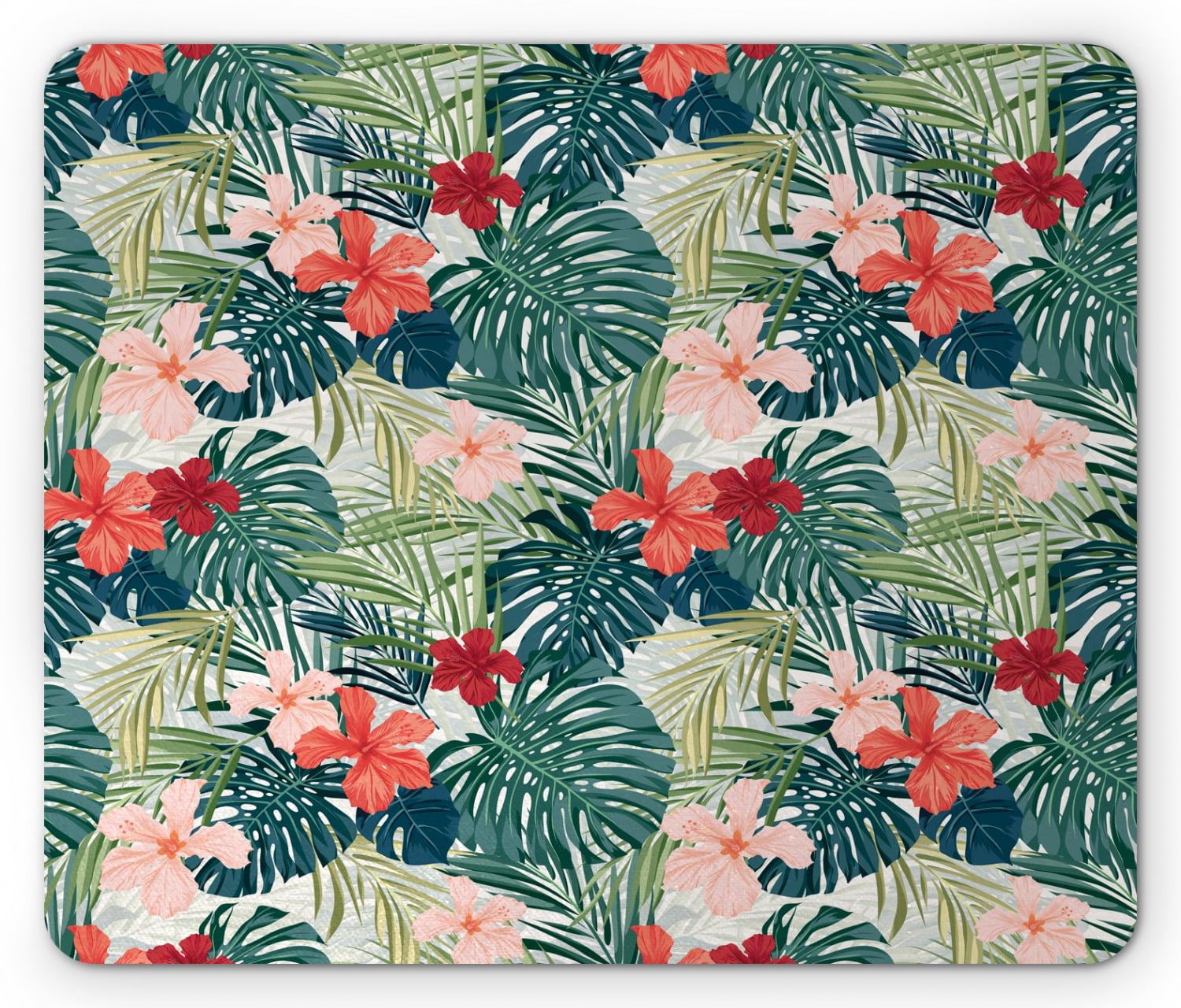 Leaf Mouse Pad, Summer Beach Holiday Themed Hibiscus Plumeria Crepe ...
