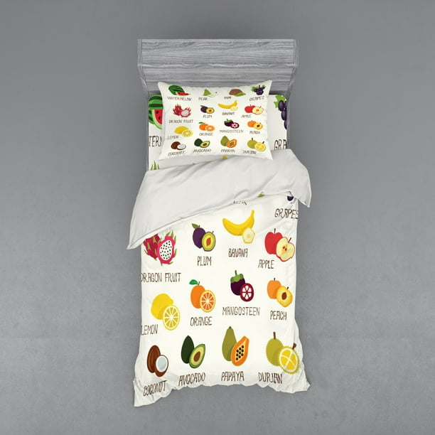 Fruit Duvet Cover Set, Group of Fruits Apple Orange Coconut Lemon ...