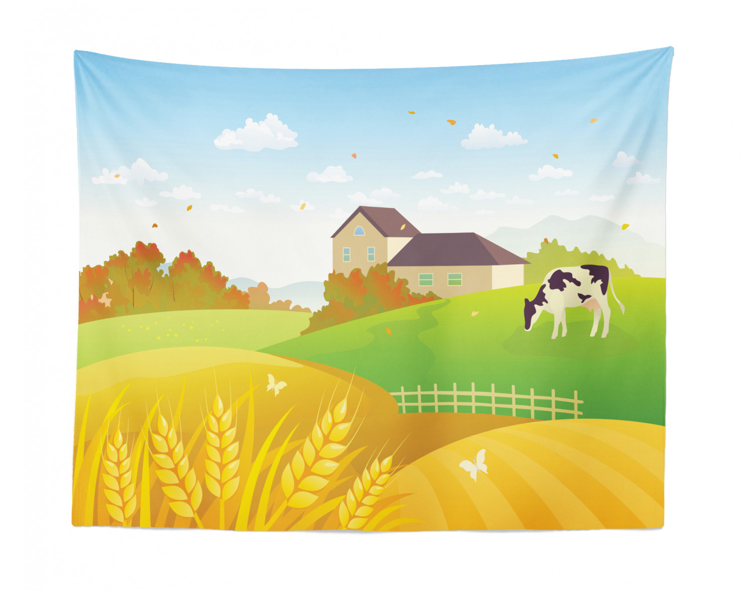 Harvest Tapestry, Rural Theme Landscape Image with Farmland Scene and ...