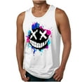 Ceisia Men Graffiti Evil Smile Face Print Sleeveless Tank Top Crew Neck ...