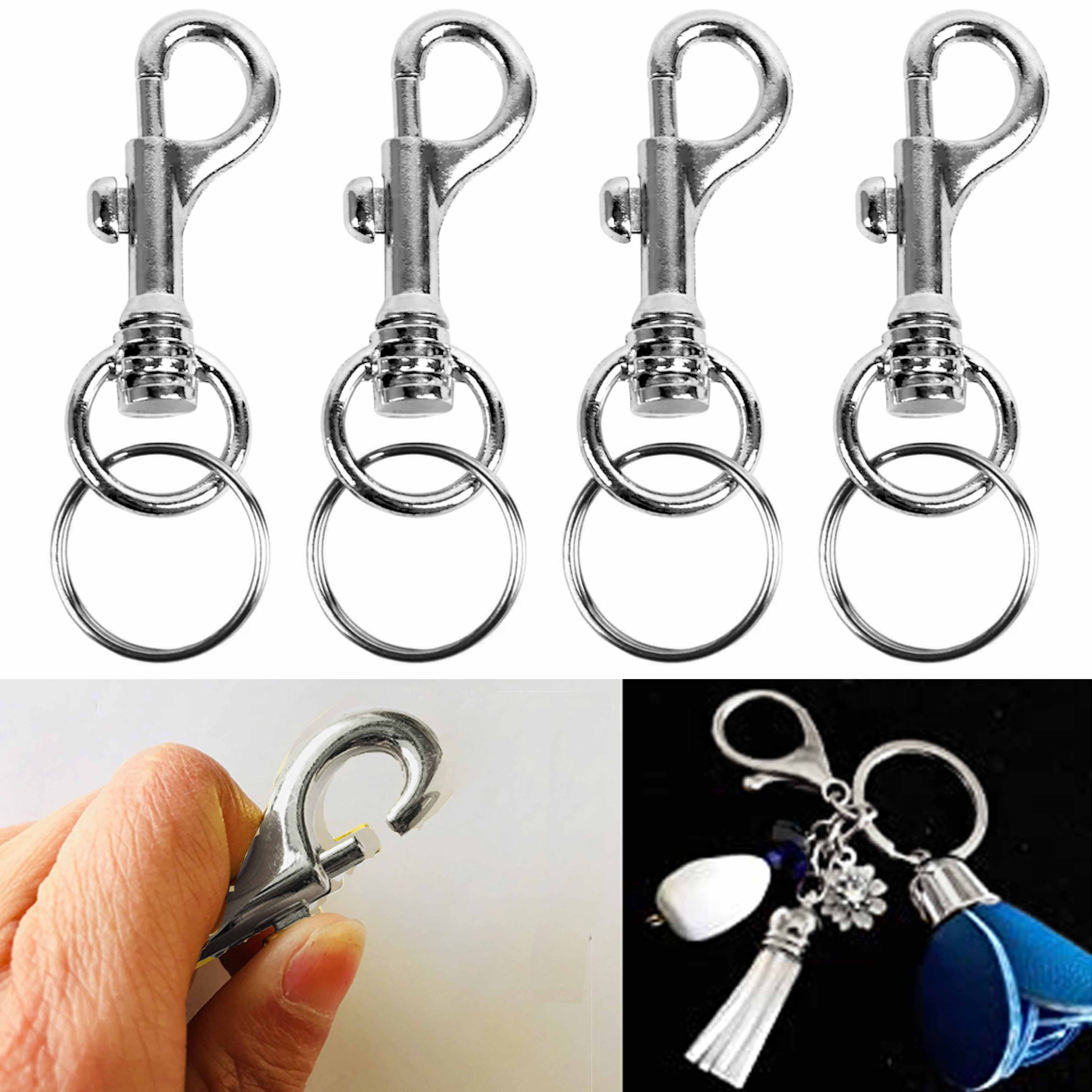 4 Pc Large Silver Spring Clip Metal Snap Hook Key Ring Lobster Clasp ...