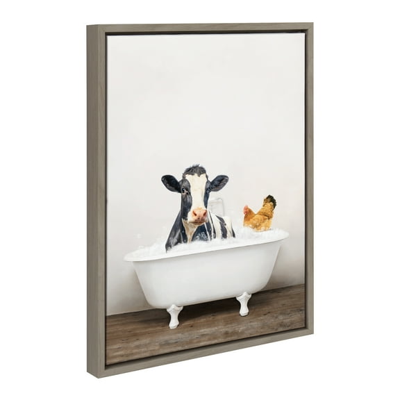 Kate and Laurel Sylvie Cow and Chicken in Rustic Bath Framed Canvas ...
