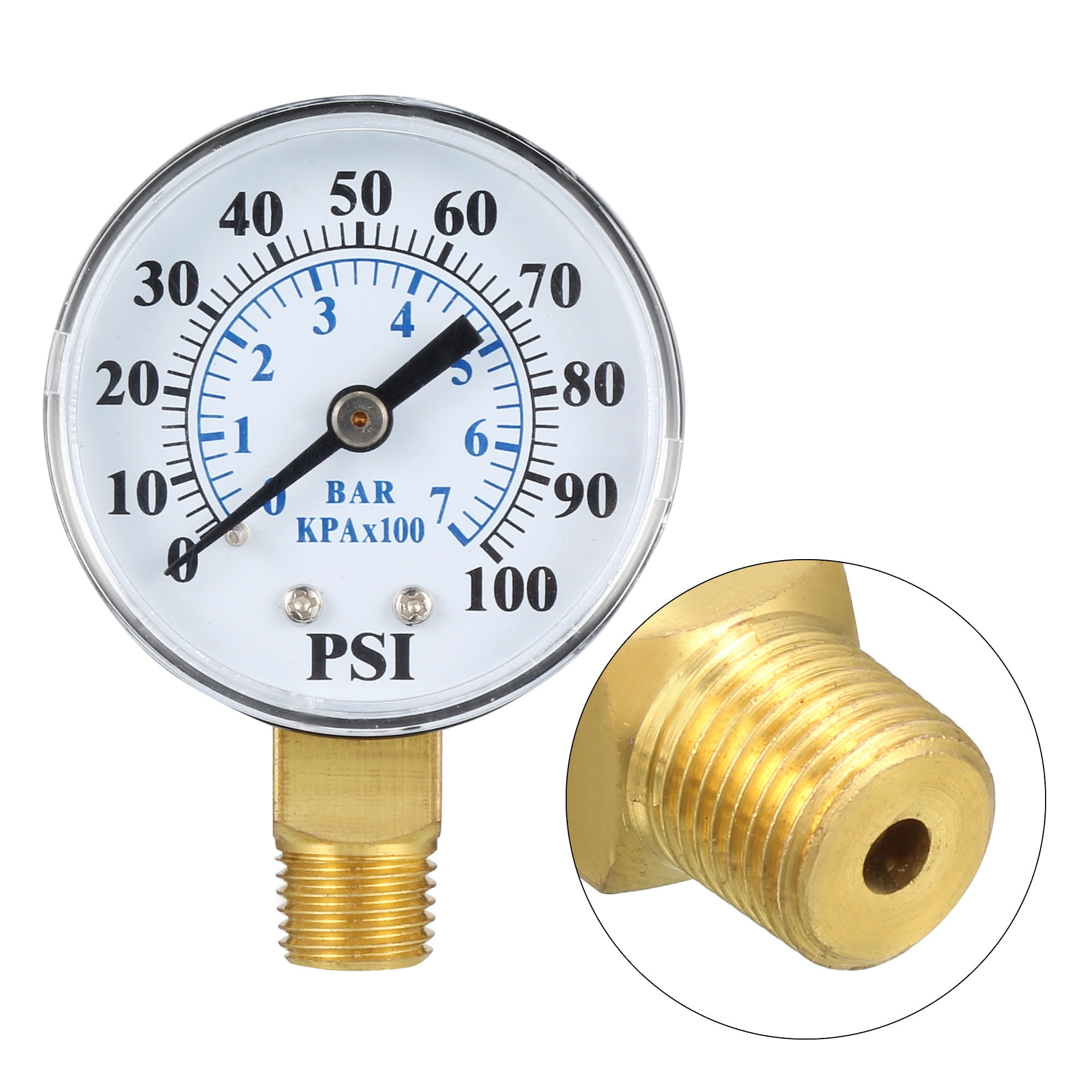 Pressure Gauge , 0-100 PSI/0-7 Bar Dual Scale , 2" Dial Display , 1/4 ...