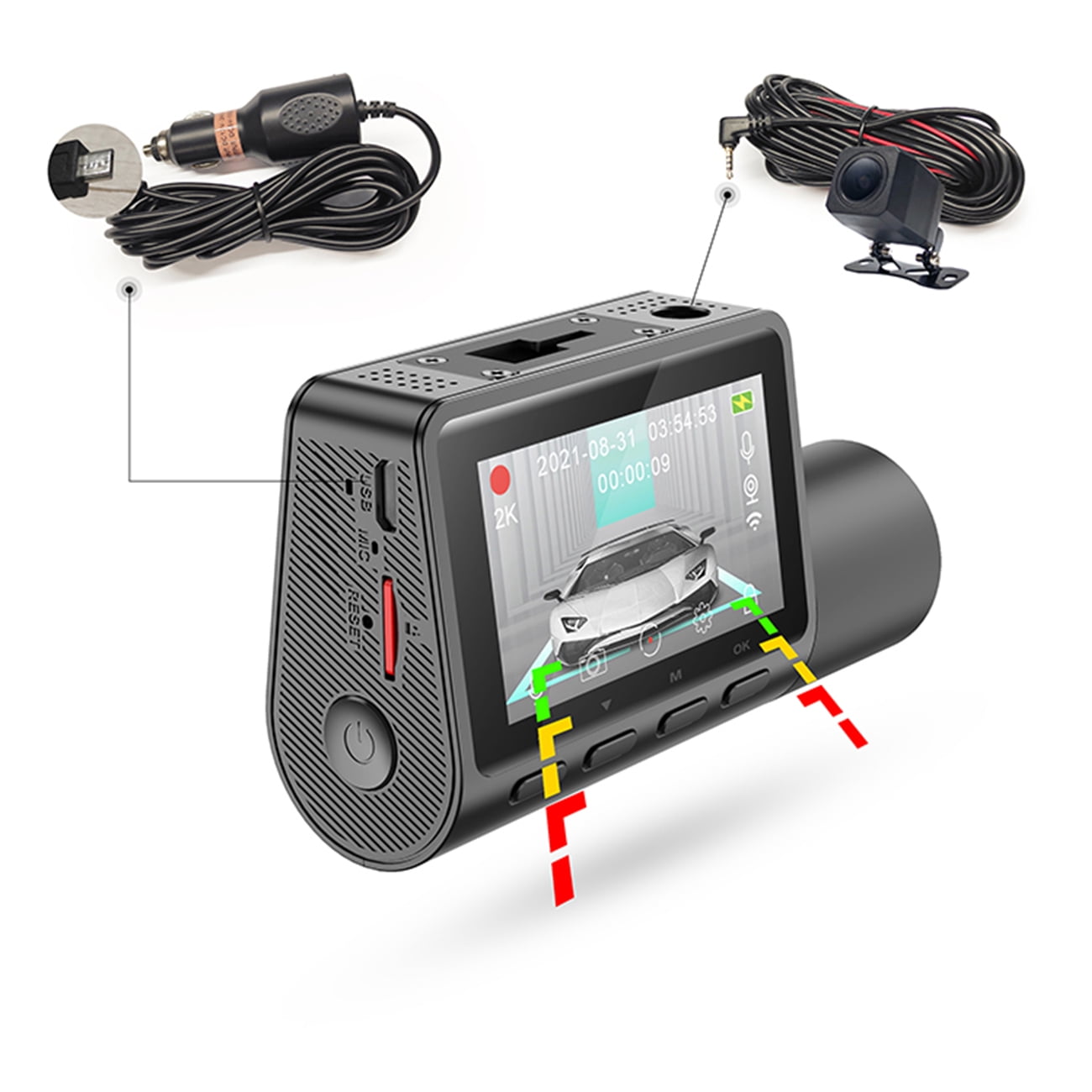 Dawot 2" display Dual Front Rear Dash Cam 2K QHD +1080p, 140° wide ...