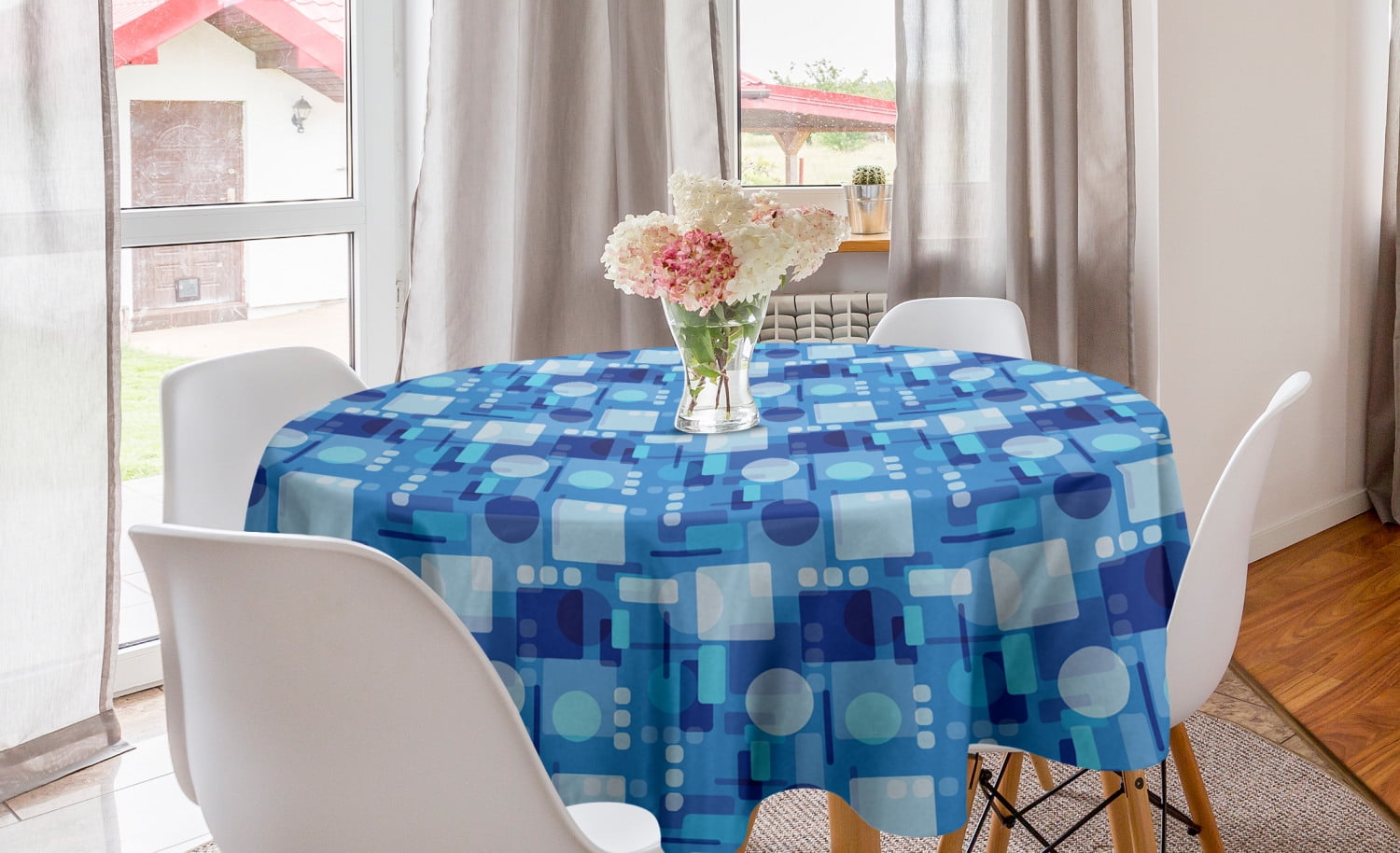 Geometric Round Tablecloth, Composition of Abstract Shapes Modern ...