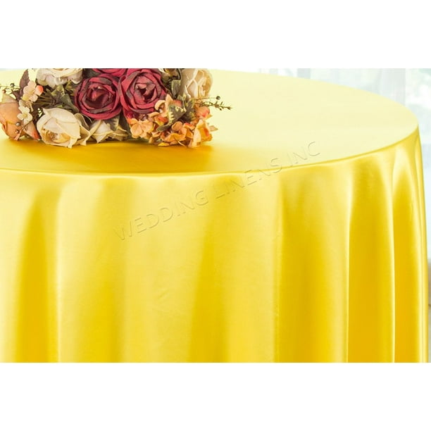 Wedding Linens Inc. 90'' Round Satin Table Cover Tablecloth - Canary ...