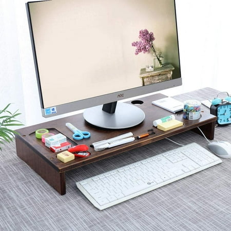 Bamboo Monitor Stand/Ergonomic Computer Shelf with Storage Organizer ...