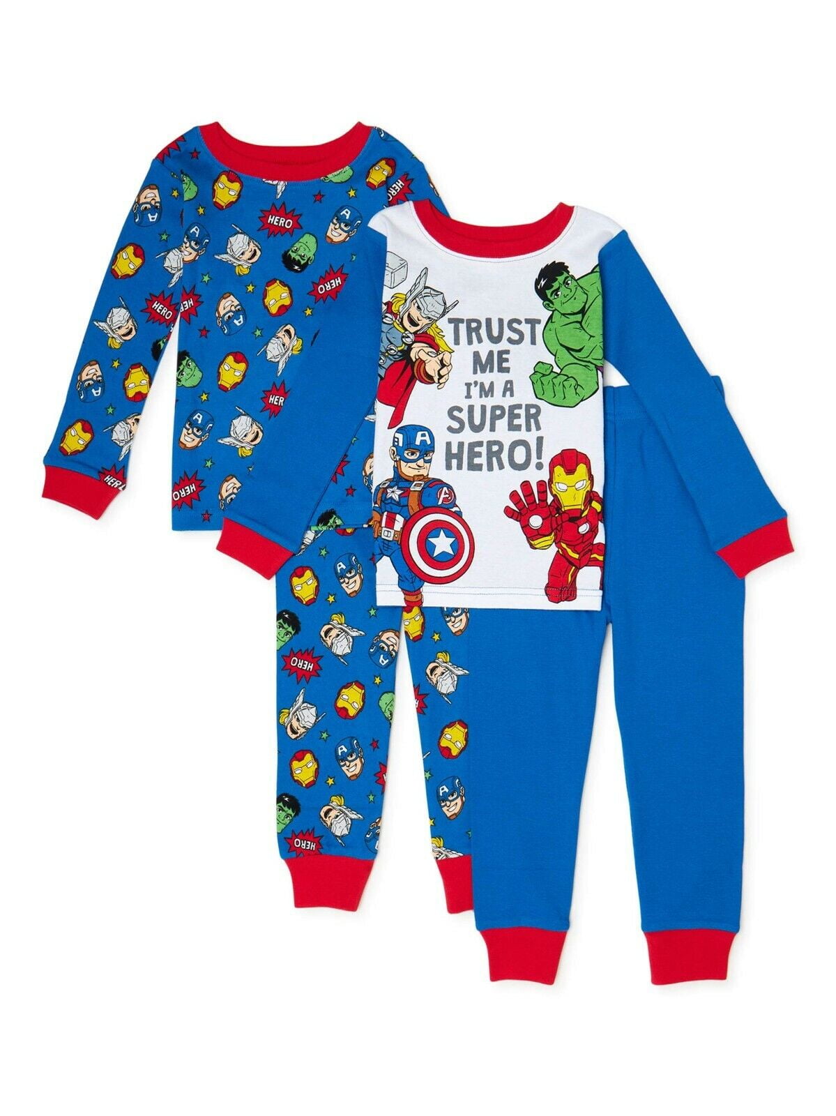 Marvel Super Heroes Adventures 4 PC Long Sleeve Tight Fit Cotton Pajama ...