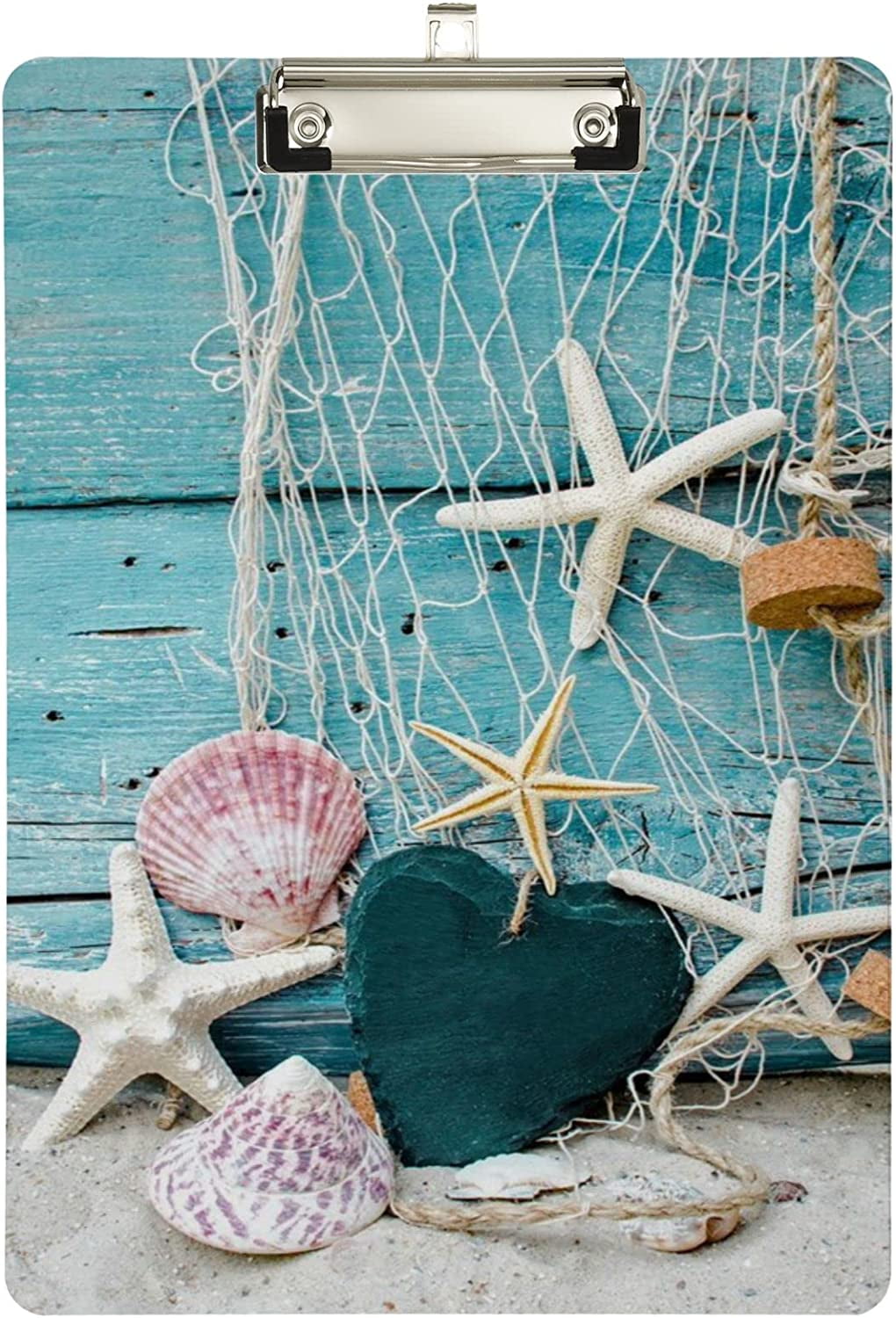 ZHANZZK Summer Shells Starfish on Fishing Net Clipboard Hardboard Wood ...