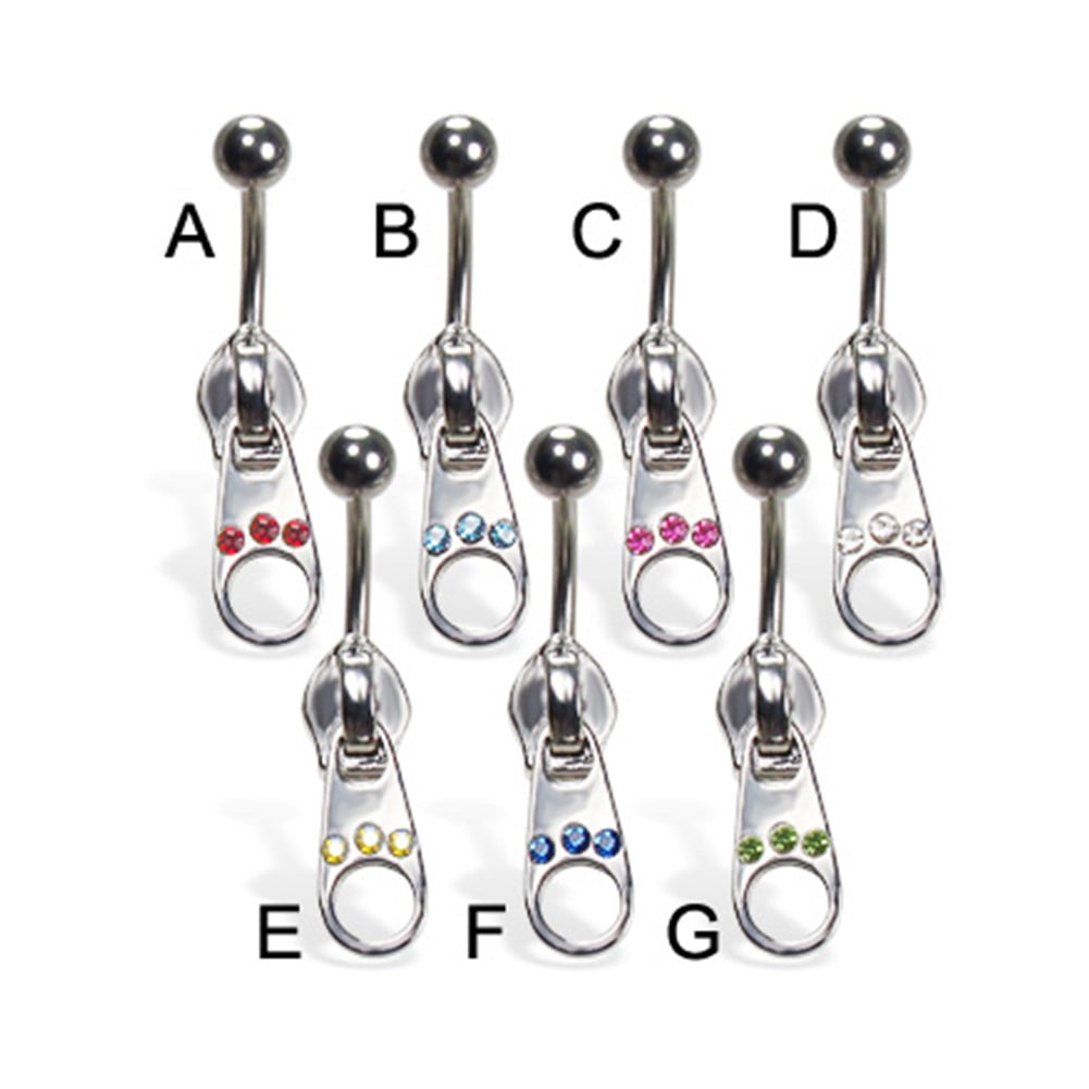 Jeweled Zipper Belly Button Ring,Clear - D - Walmart.com