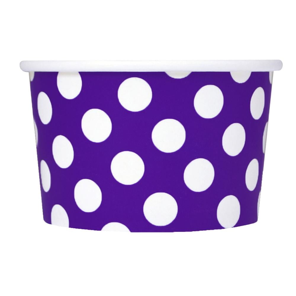 [50 Count] 4 oz Purple Polka Dot Paper Ice Cream Cups - Small Dessert ...