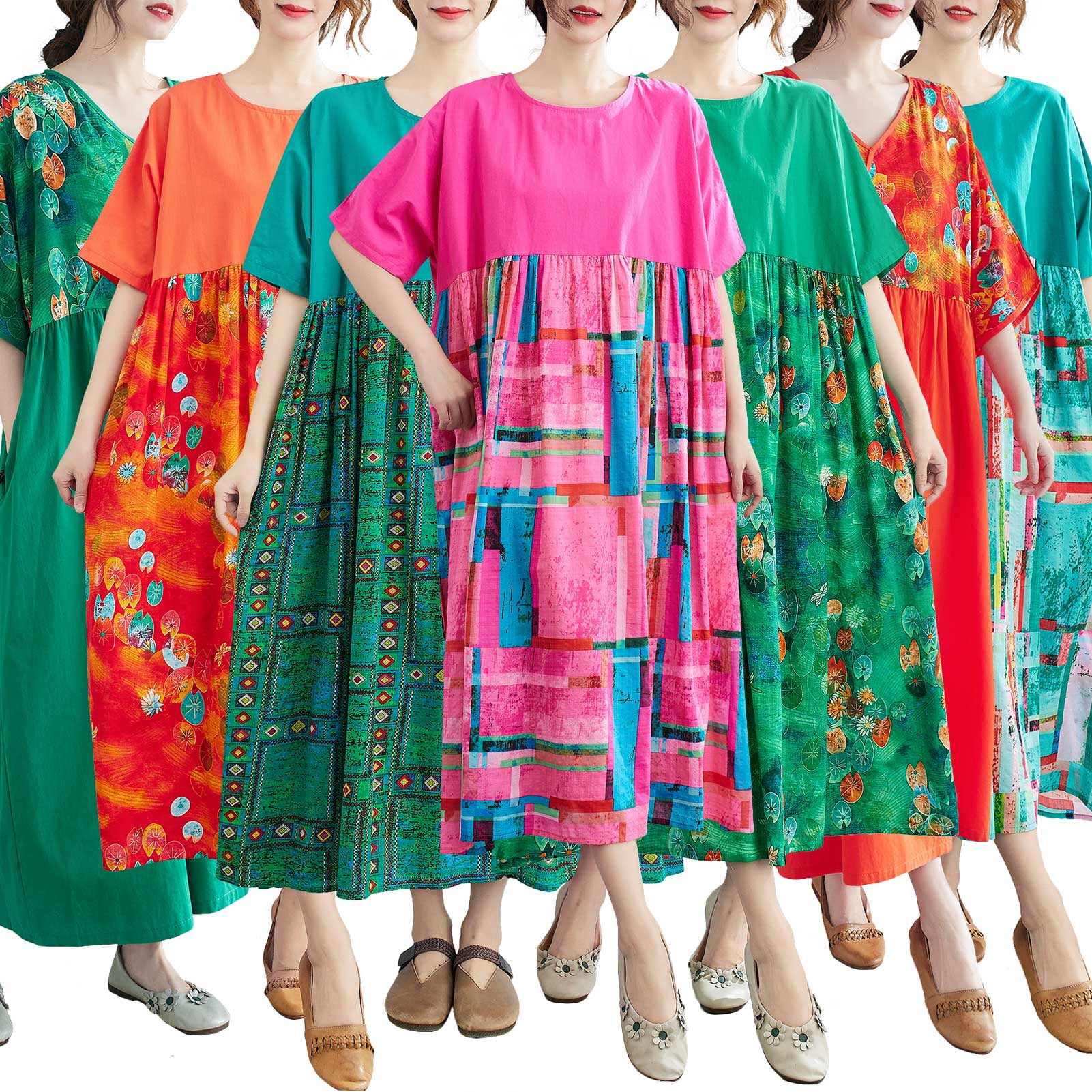 Click here for Amdohai Vintage Women Cotton Linen Dress Print Spl... prices